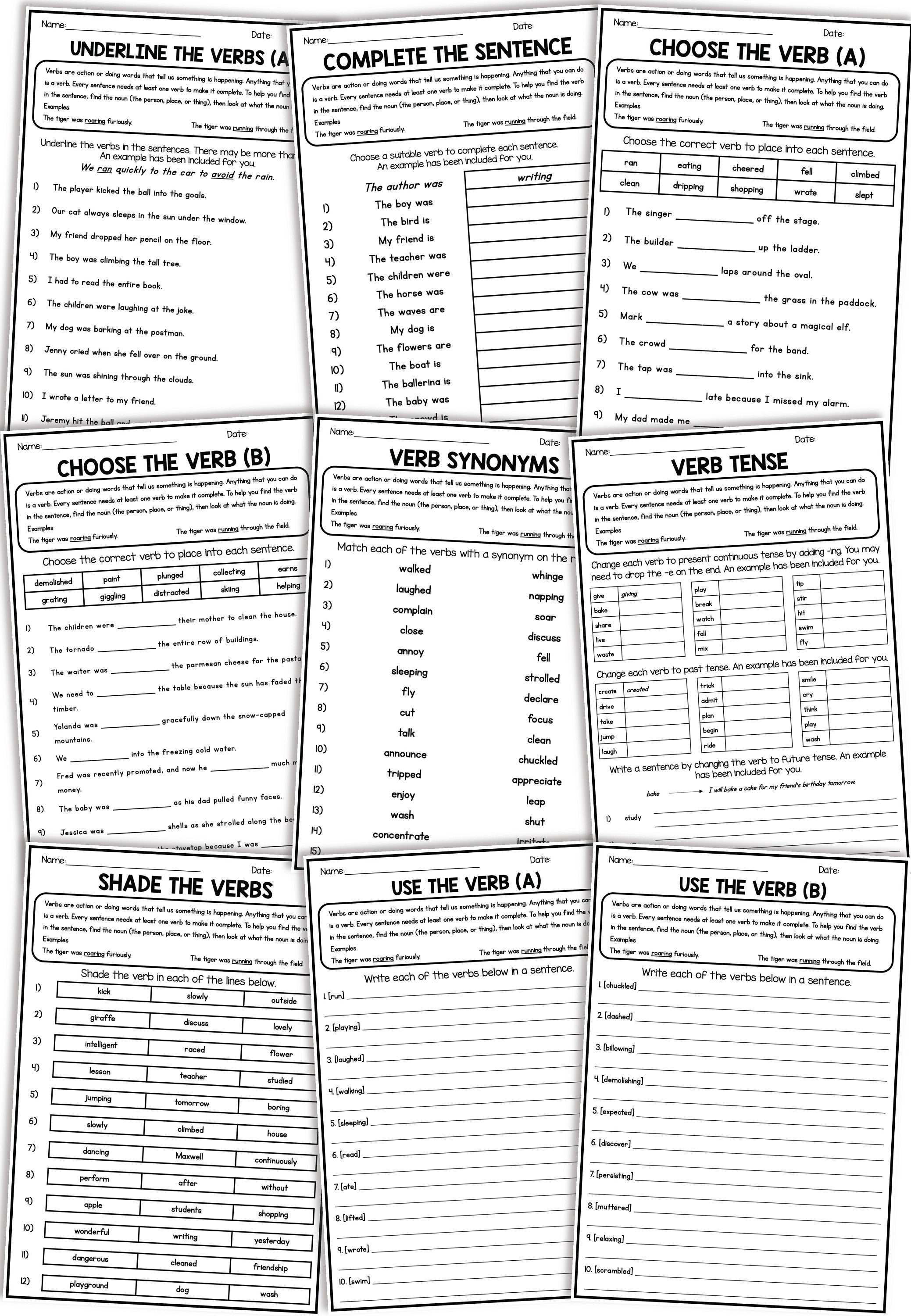 Verbs - Worksheet Pack With Answers - Etsy