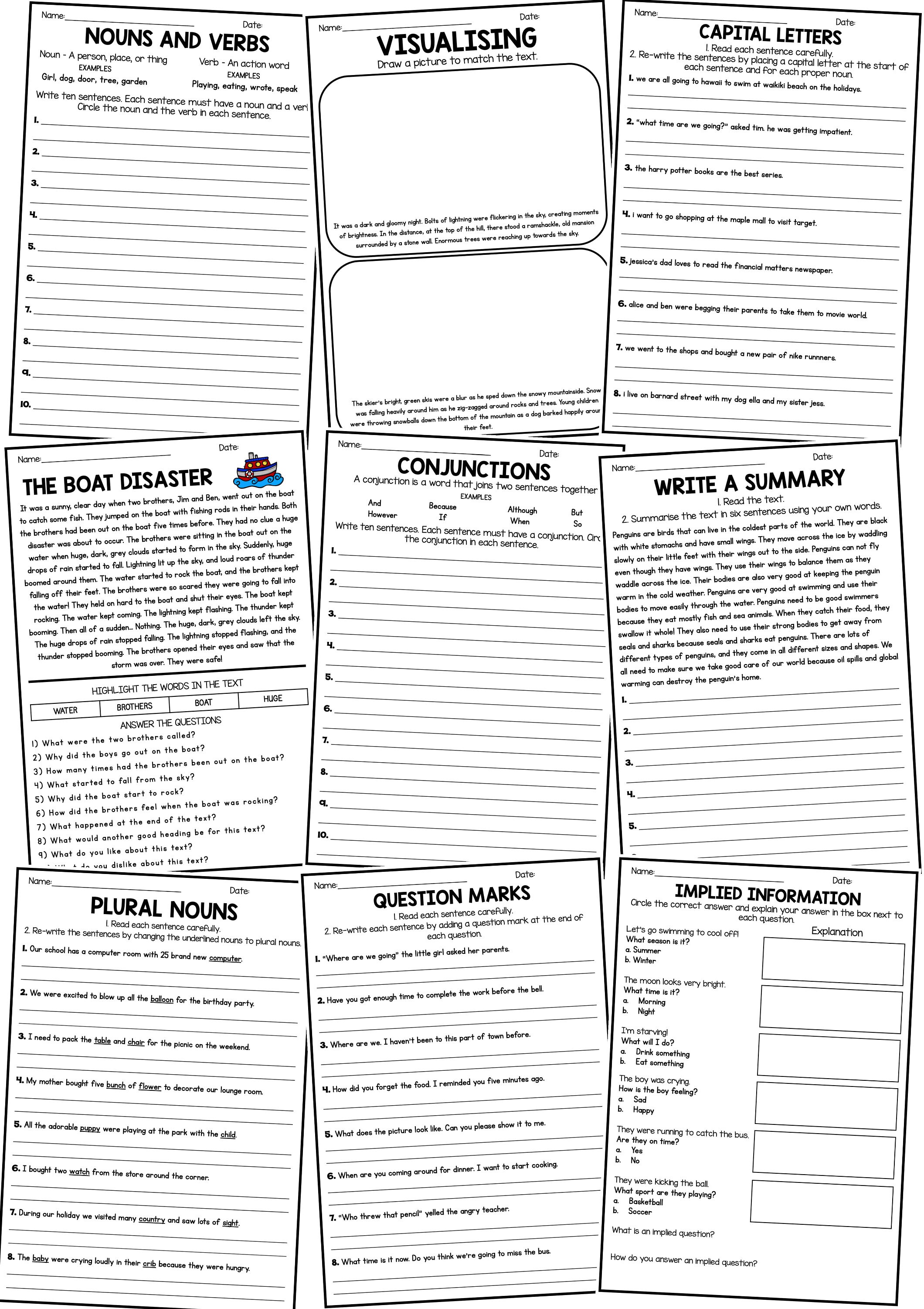 Reading and Grammar Pack - No Prep Printables - Etsy