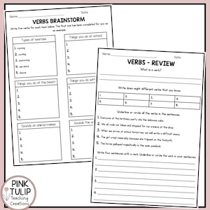 Verbs Mini Unit - Structured Worksheet Pack - Etsy