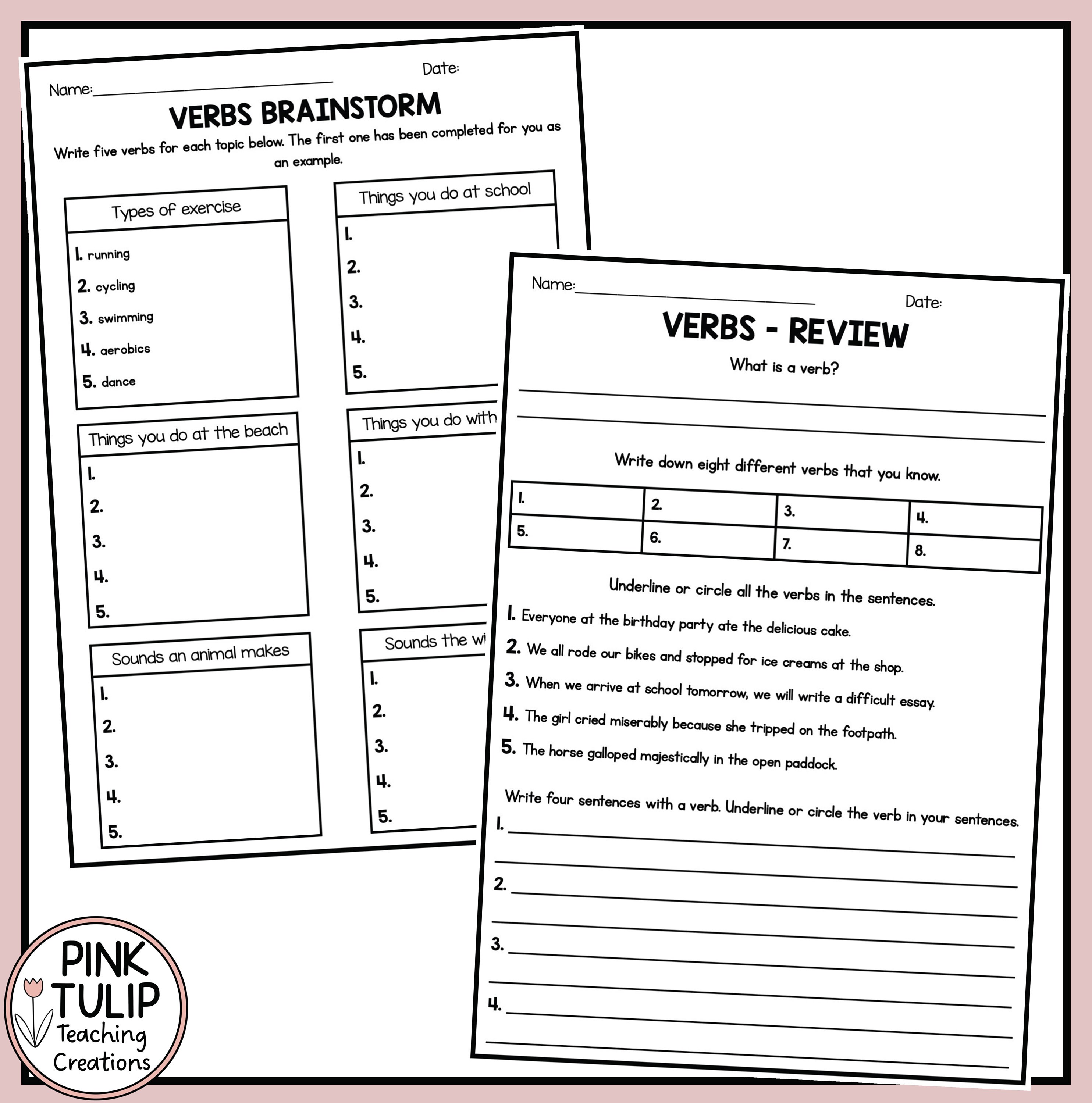 Verbs Mini Unit - Structured Worksheet Pack - Etsy