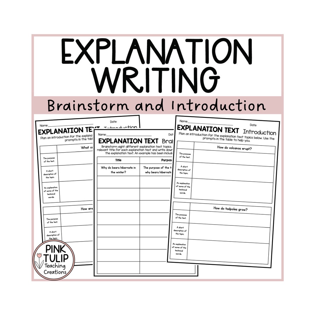 Explanation Writing - Brainstorm and Introduction Worksheets - Etsy