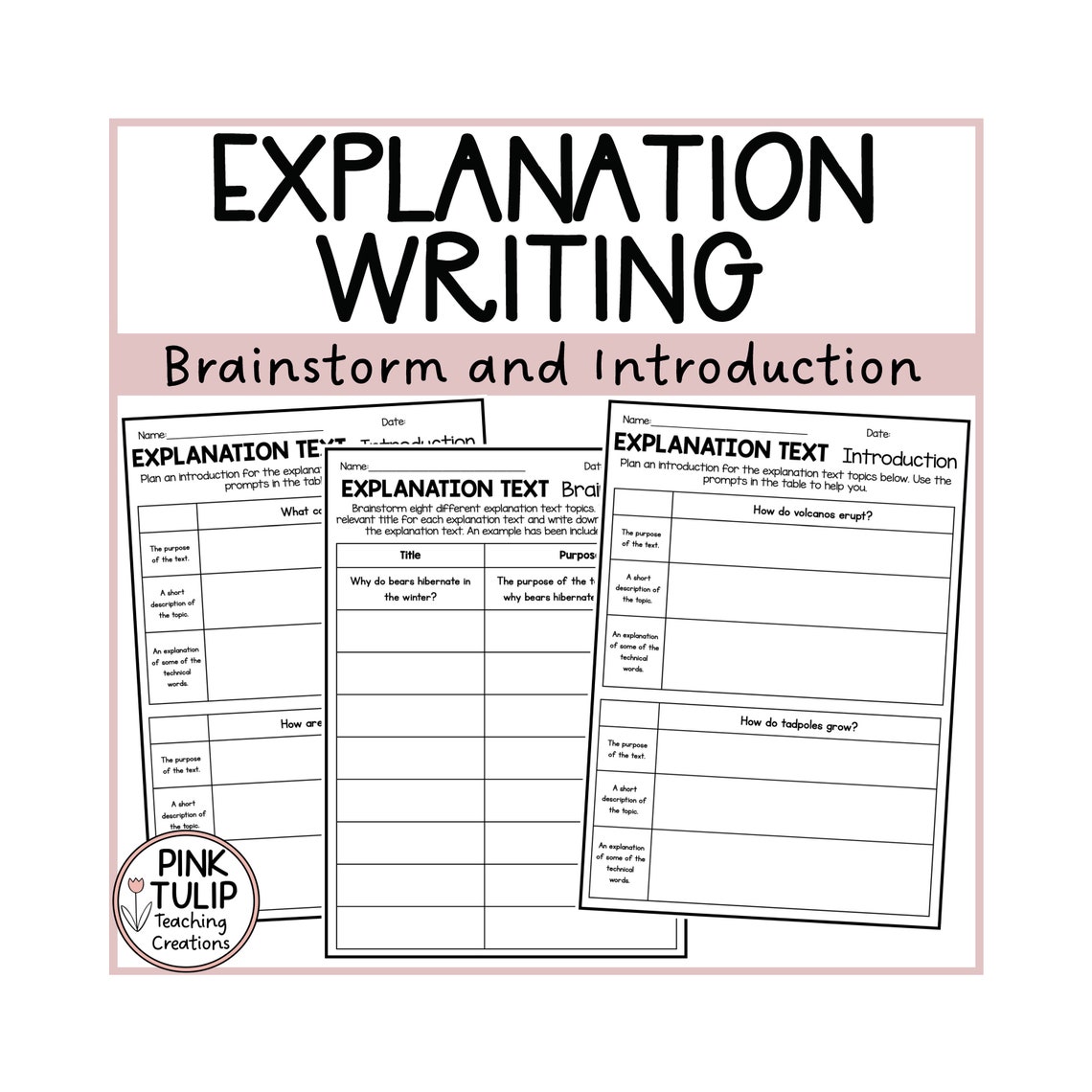 Explanation Writing - Brainstorm and Introduction Worksheets - Etsy