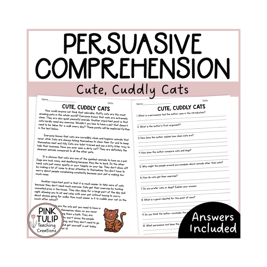 Persuasive Writing Comprehension - Cute, Cuddly Cats - Etsy