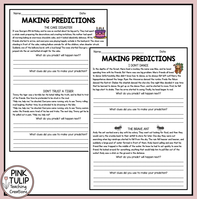 Making Predictions predicting Reading Worksheet Pack - Etsy