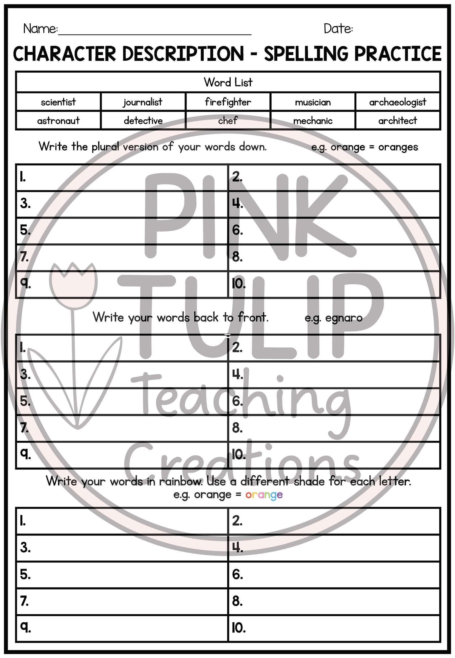 Character Description - Narrative Writing Worksheets - Etsy