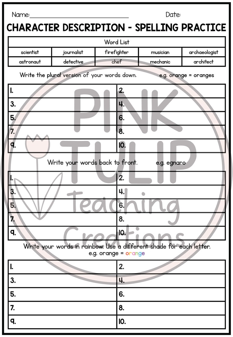 Character Description - Narrative Writing Worksheets - Etsy