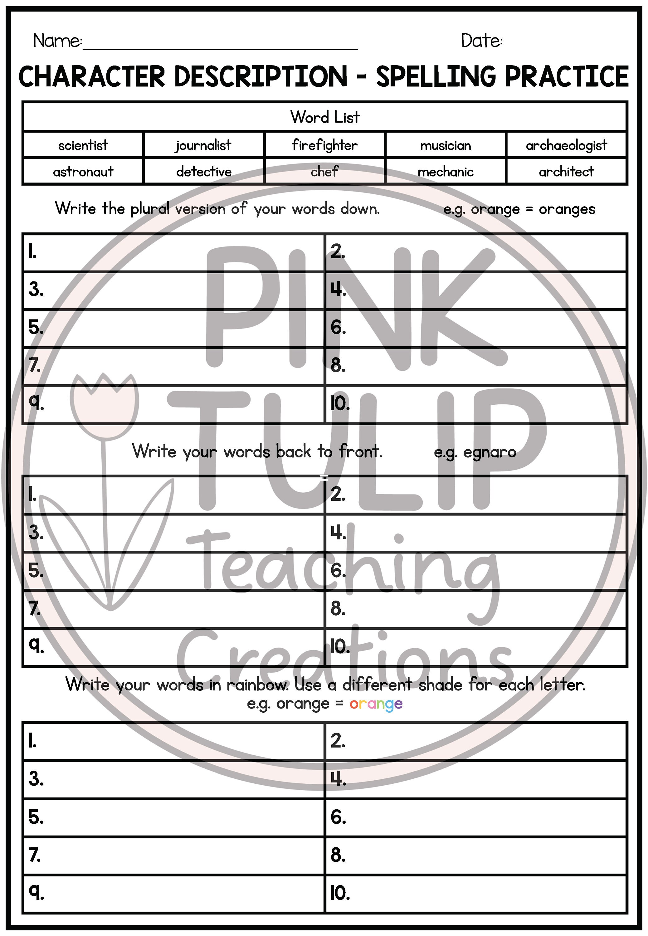 Character Description - Narrative Writing Worksheets - Etsy