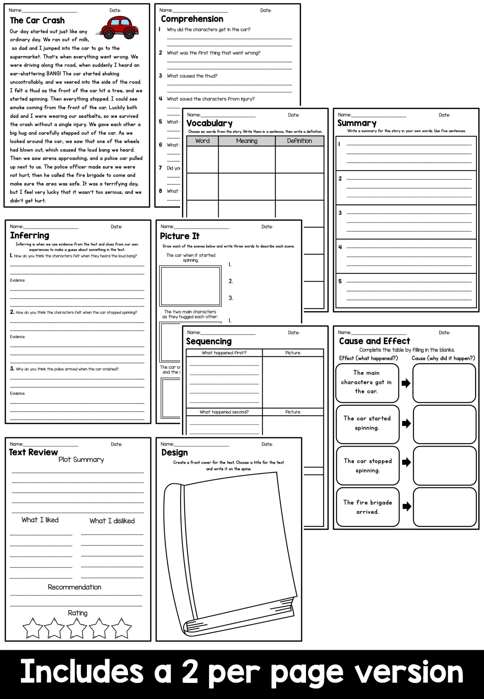 Reading Comprehension - the Car Crash - Etsy