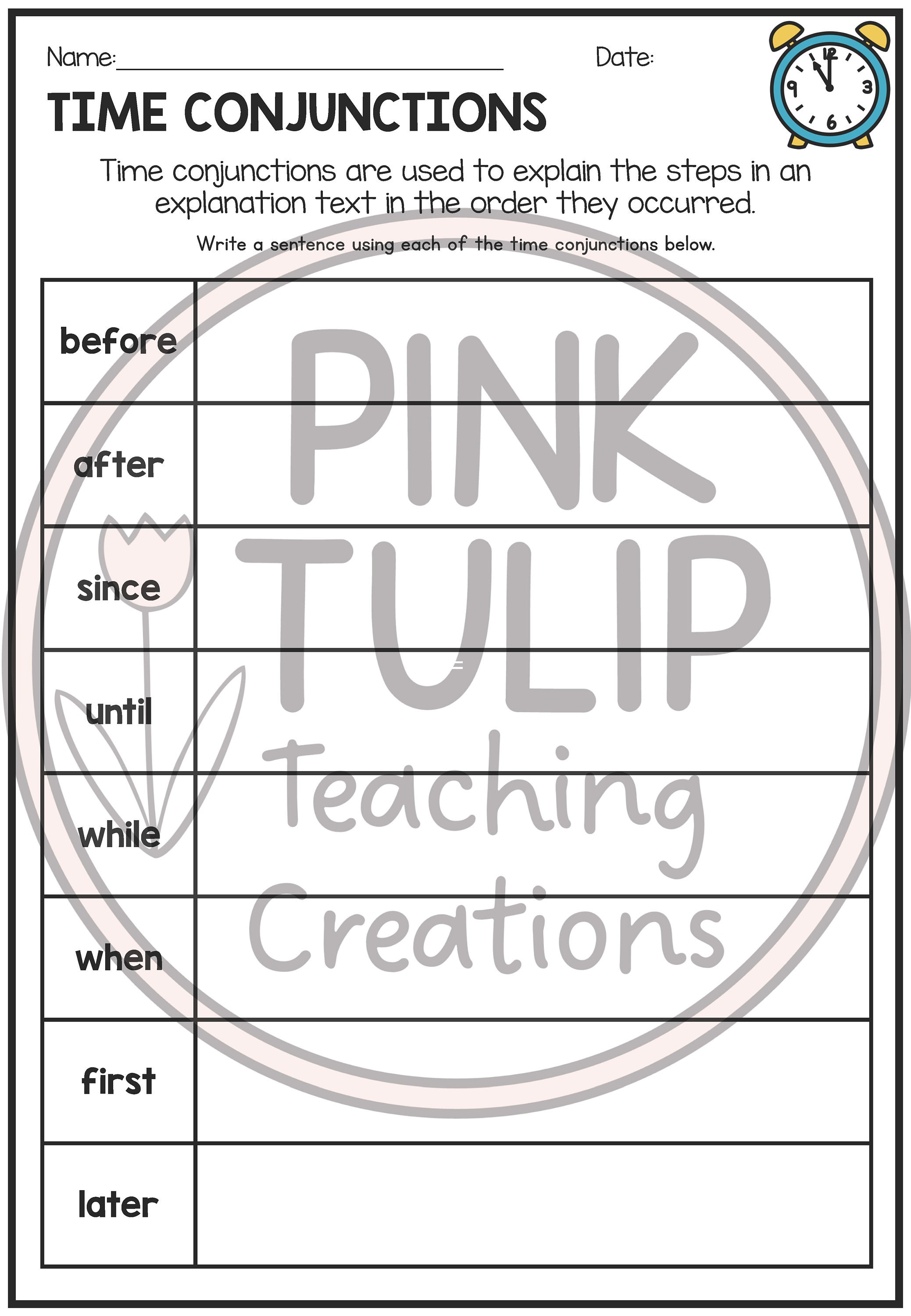 Time Conjunctions connectives Worksheets - Etsy