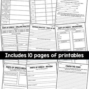 Parts of Speech Mini Unit - Structured Worksheet Pack - Etsy