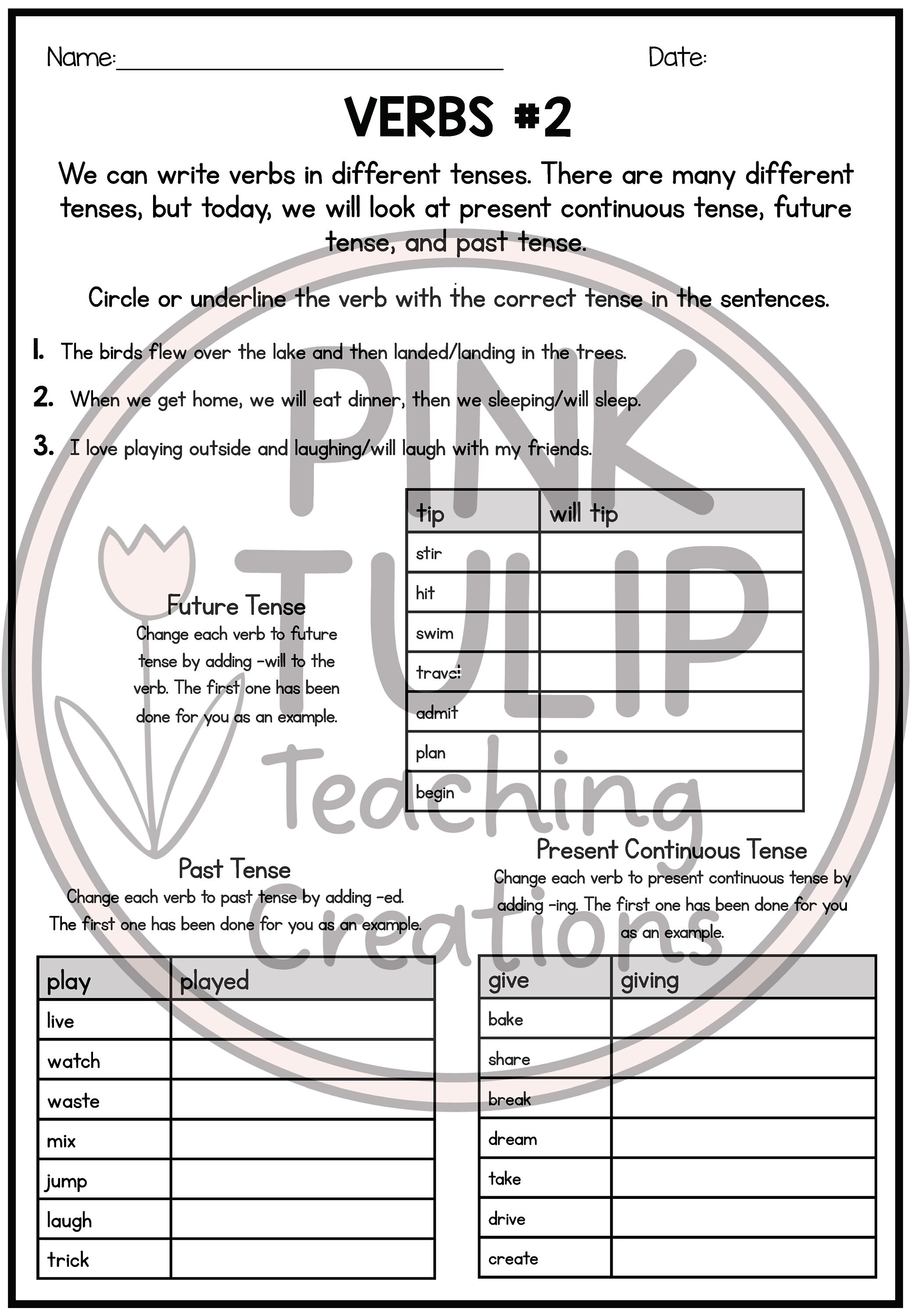 Verbs Mini Unit - Structured Worksheet Pack - Etsy