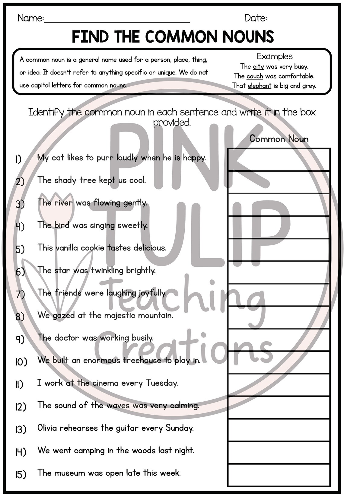 Common Nouns Worksheet Pack No Prep Printables With Answers - Etsy