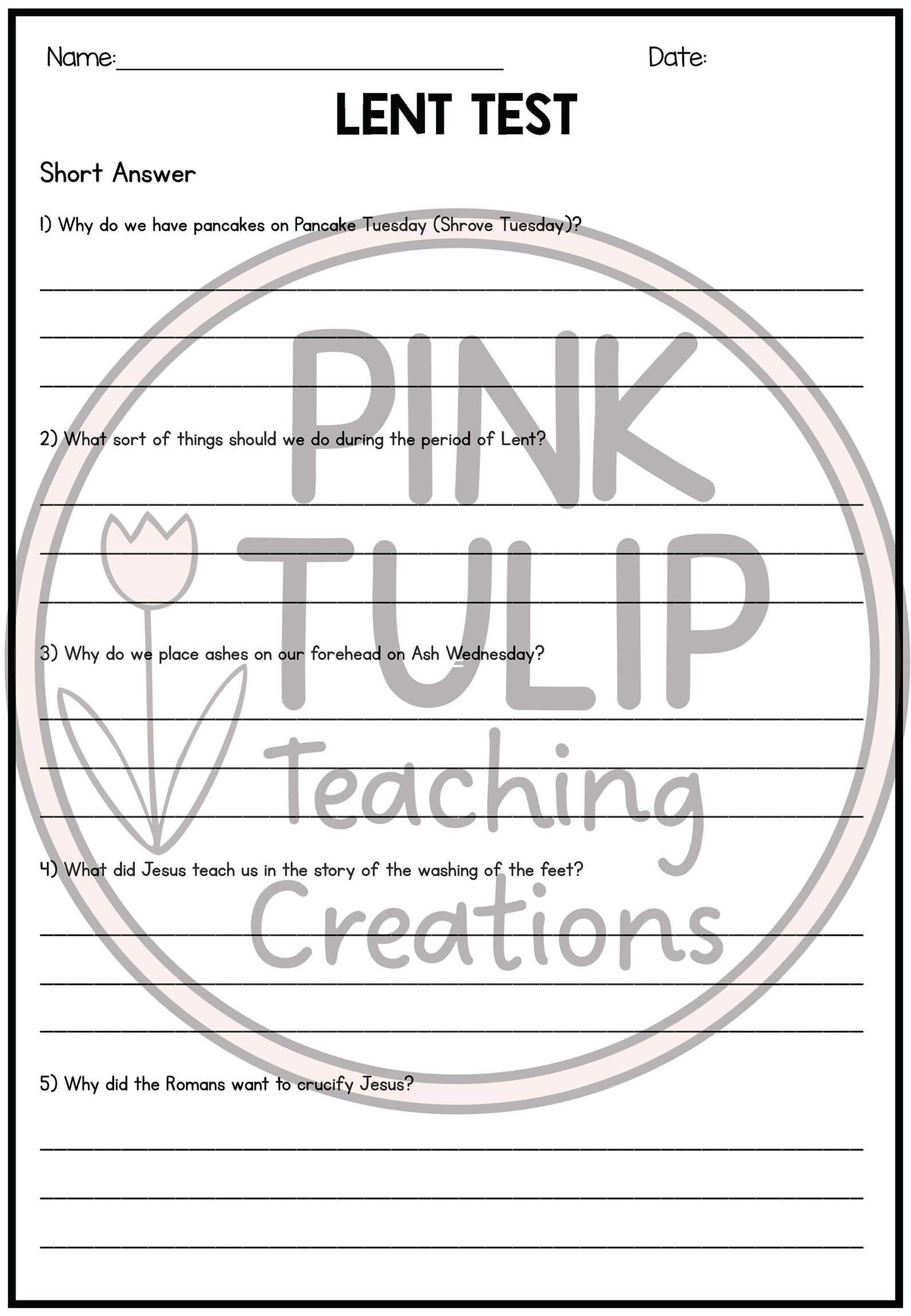 Lent Test - Assessment on Shrove Tuesday to Palm Sunday - Etsy