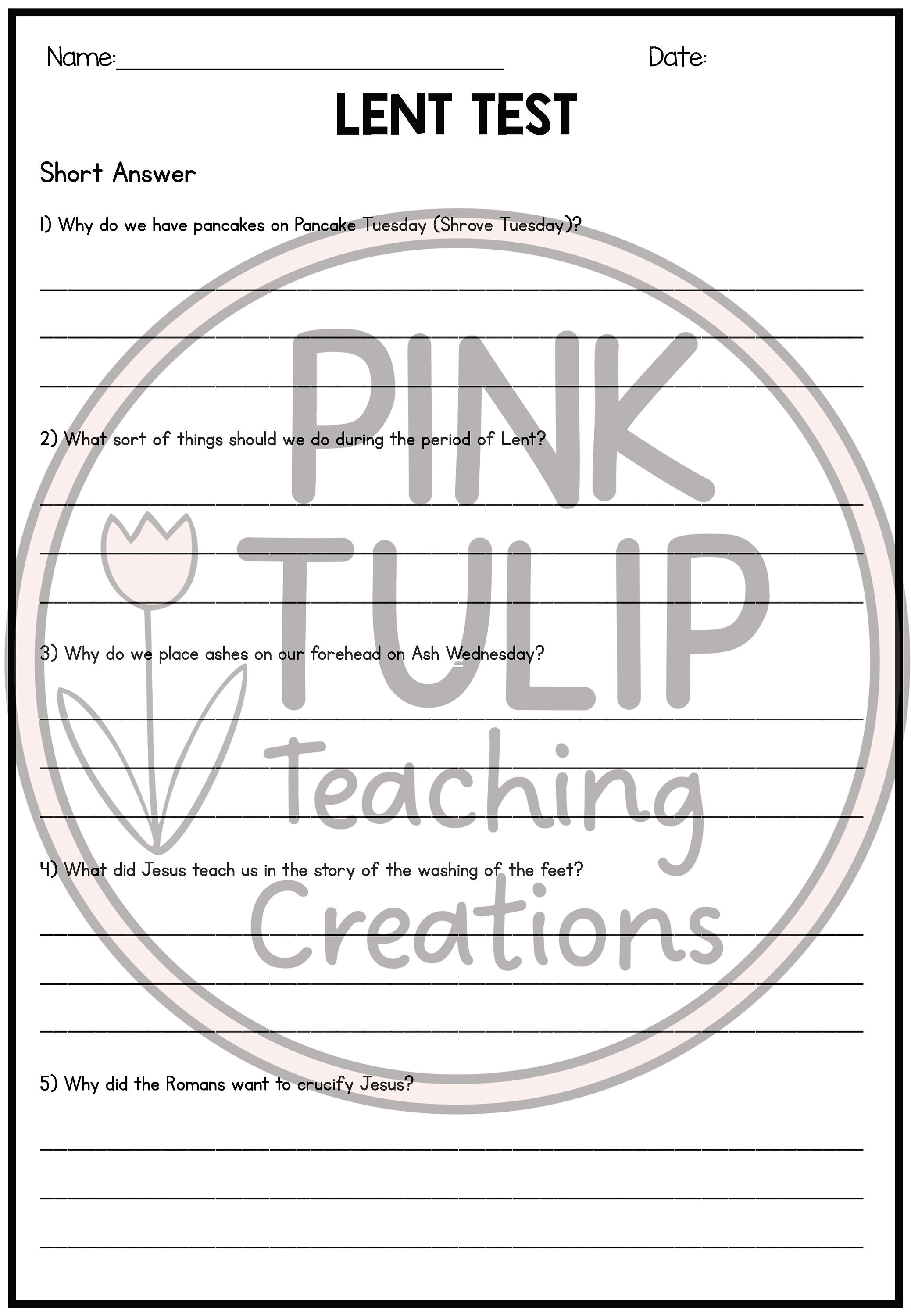 Lent Test - Assessment on Shrove Tuesday to Palm Sunday - Etsy