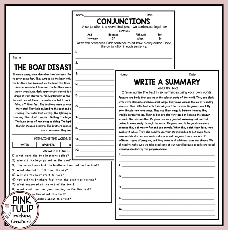 Reading and Grammar Pack - No Prep Printables - Etsy