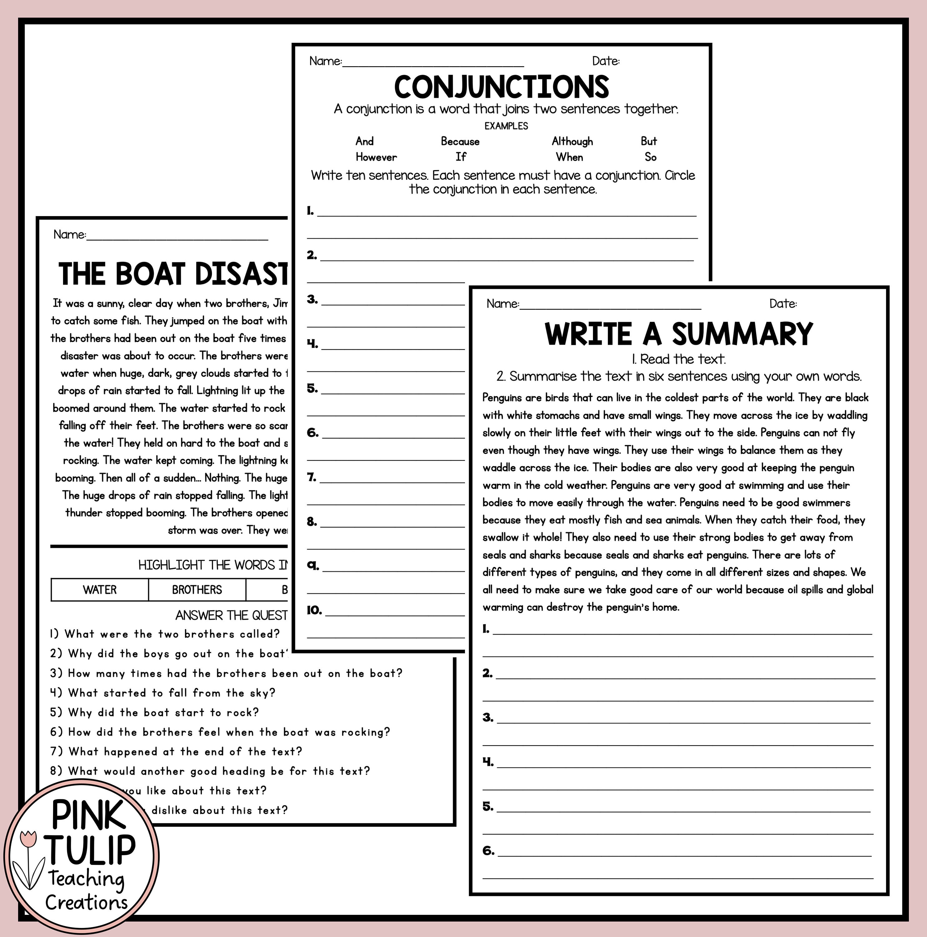 Reading and Grammar Pack - No Prep Printables - Etsy