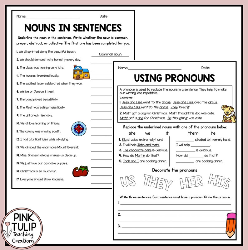 Nouns Worksheet Pack - Common, Proper, Abstract, Collective, and ...