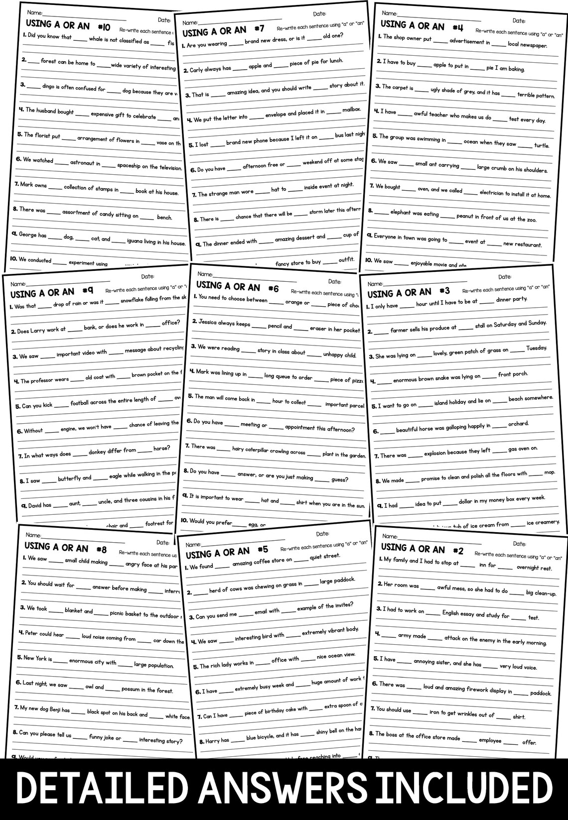 Using the Article A or an - Fill in the Blanks Worksheet Pack - Etsy