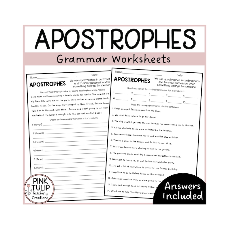 Using Apostrophes Worksheets - No Prep Printables - Etsy