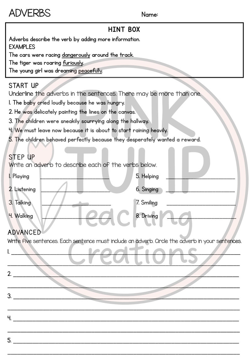 Adjectives and Adverbs - Grammar Worksheets With Answers - Etsy