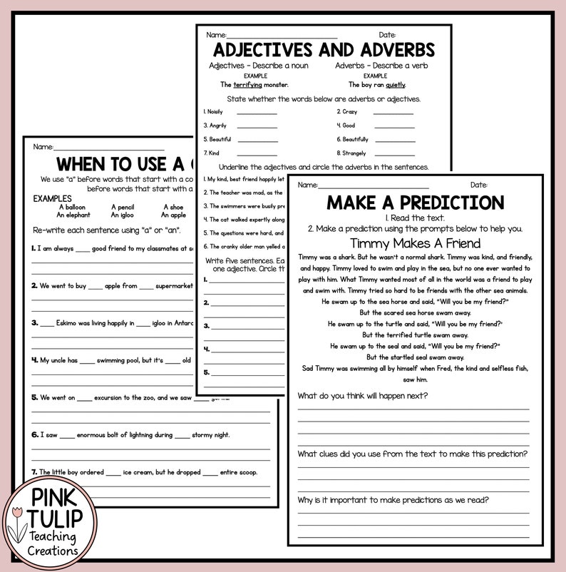 Reading and Grammar Pack - No Prep Printables - Etsy