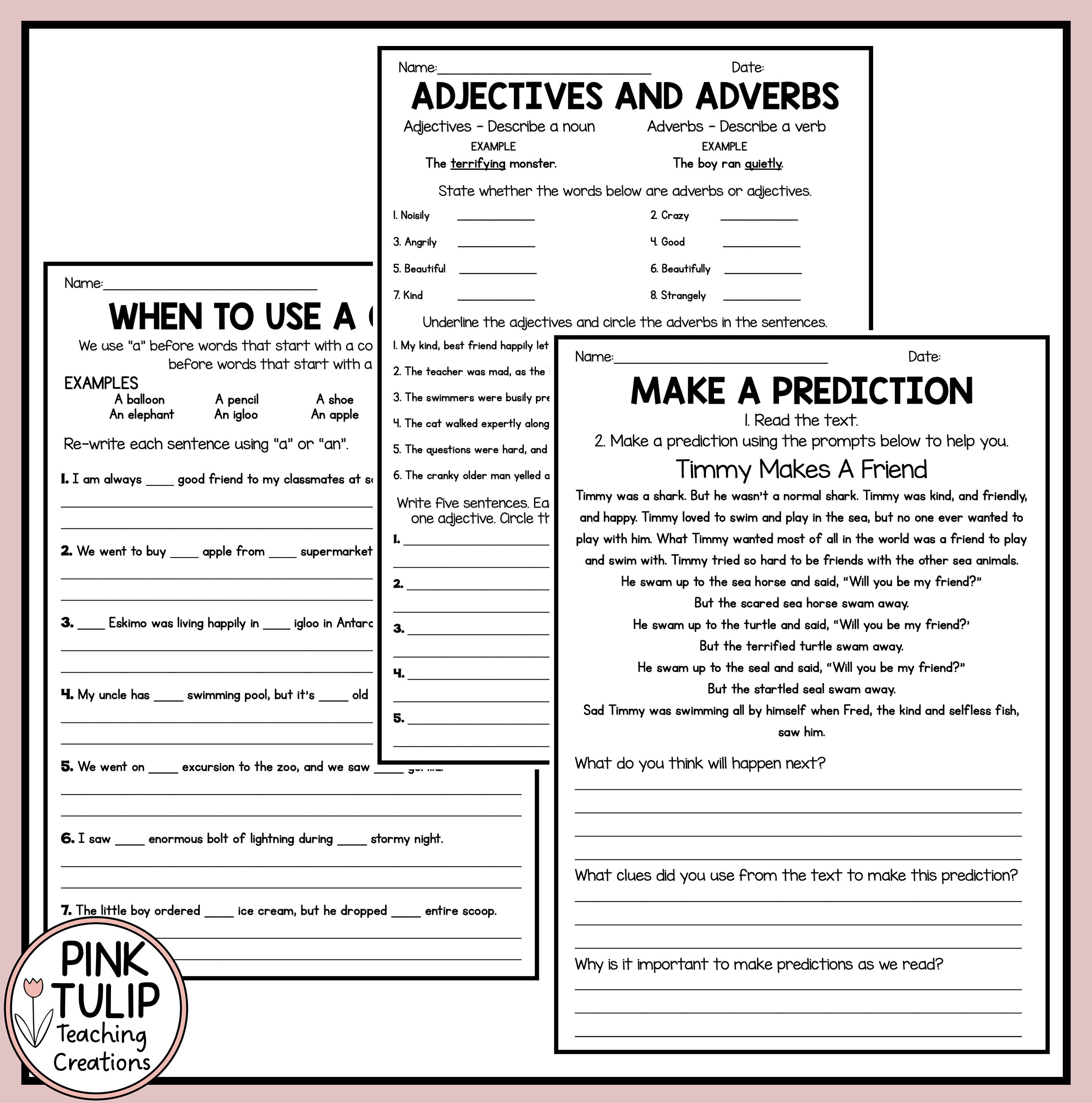 Reading and Grammar Pack - No Prep Printables - Etsy