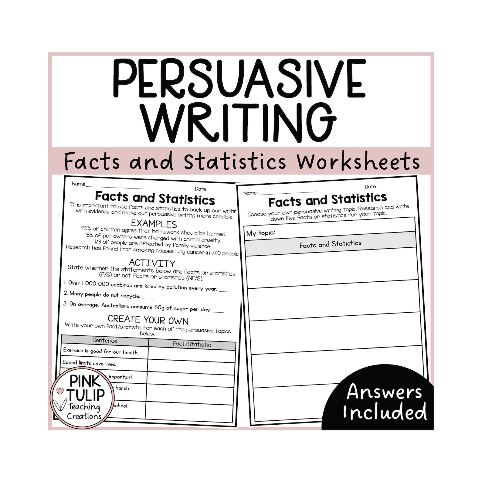 Facts and Statistics - Persuasive Writing Worksheets - Etsy