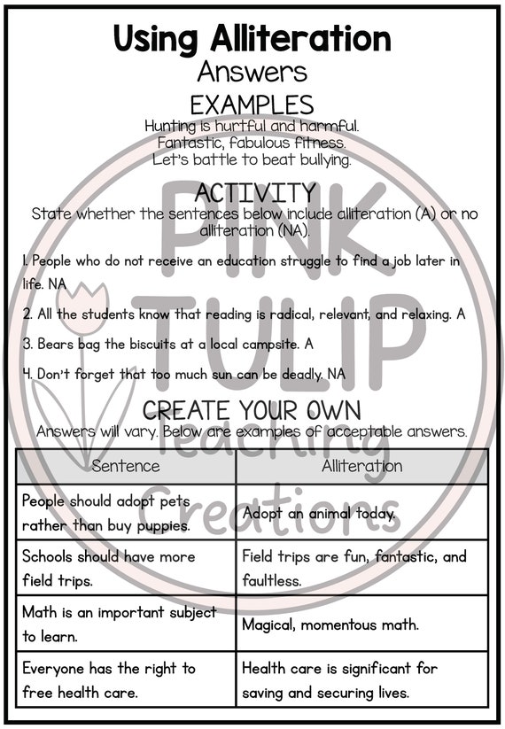 Alliteration Examples For Kids Worksheets