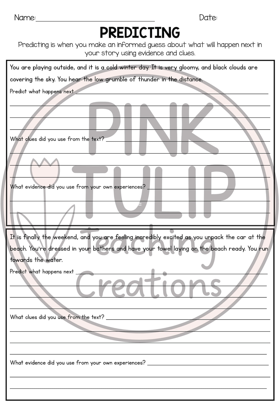 Predicting Worksheets - 12 Reading Passages - Etsy