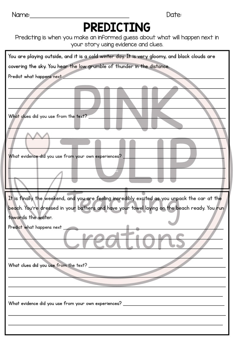 Predicting Worksheets - 12 Reading Passages - Etsy