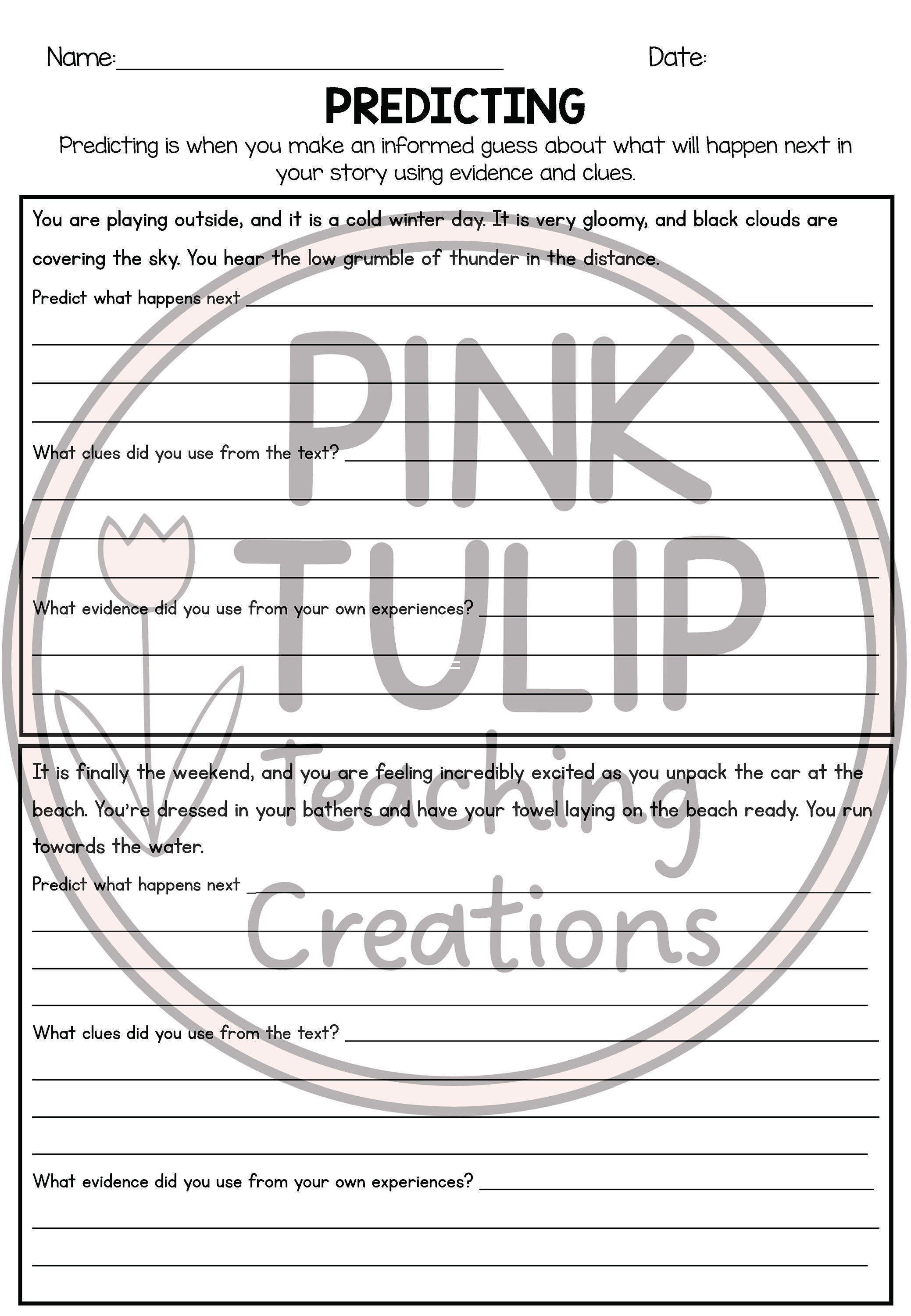 Predicting Worksheets - 12 Reading Passages - Etsy