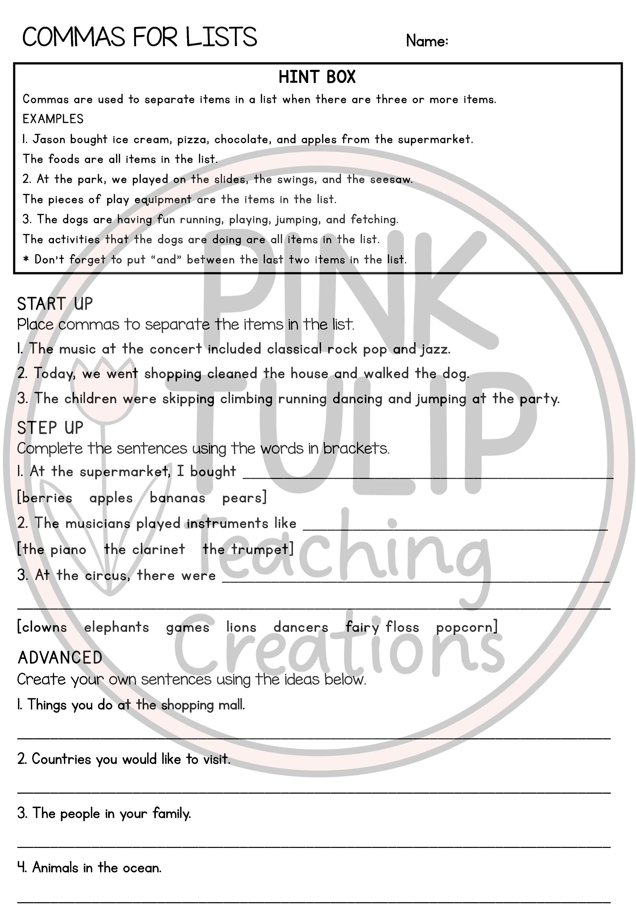 Commas for Clauses, Commas for Lists - Grammar Worksheets With Answers ...