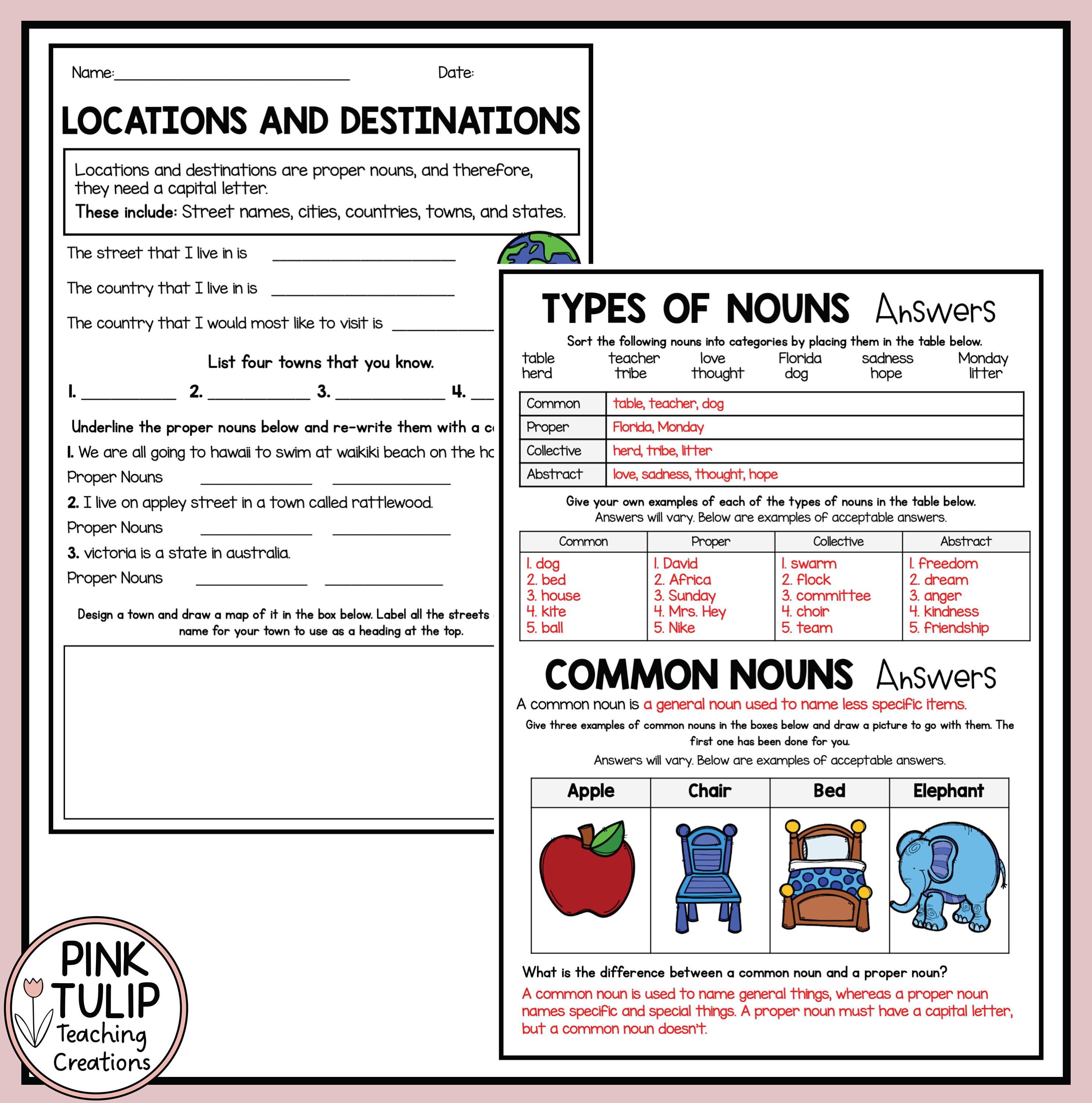 Nouns Worksheet Pack - Common, Proper, Abstract, Collective, and ...