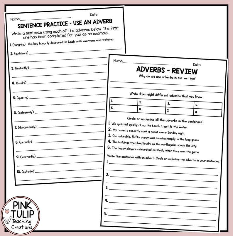 Adverbs Mini Unit - Structured Worksheet Pack - Etsy