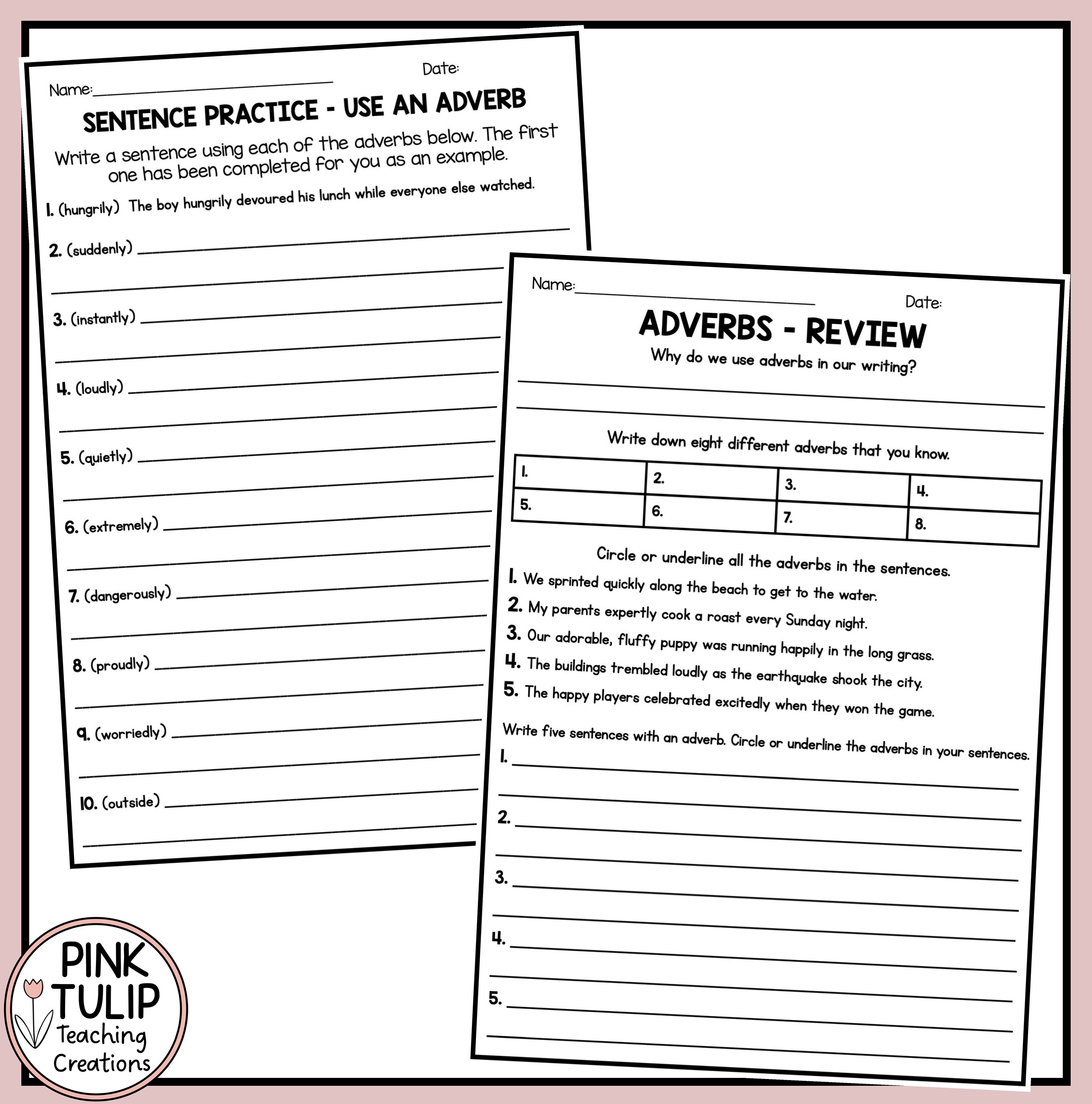 Adverbs Mini Unit - Structured Worksheet Pack - Etsy