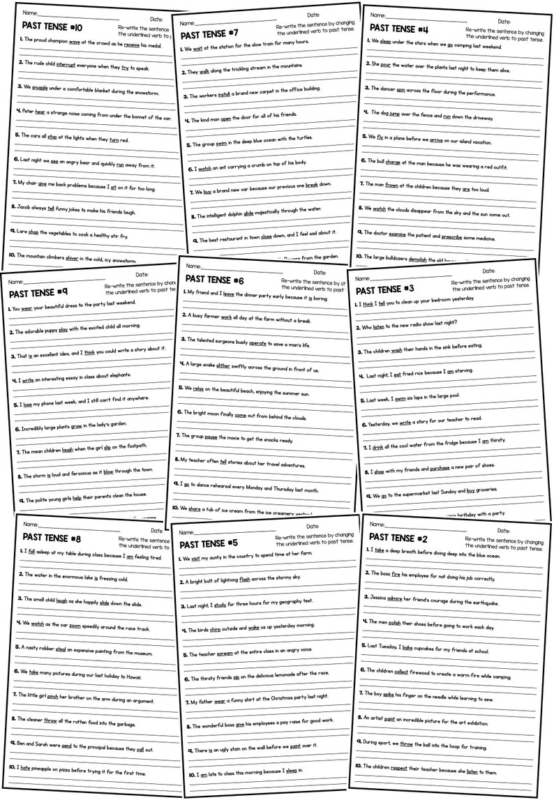 Change the Verb to Past Tense - Worksheet Pack - Etsy