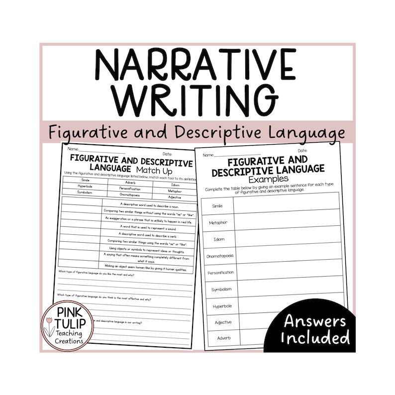 Figurative and Descriptive Language - Narrative Writing Worksheets - Etsy