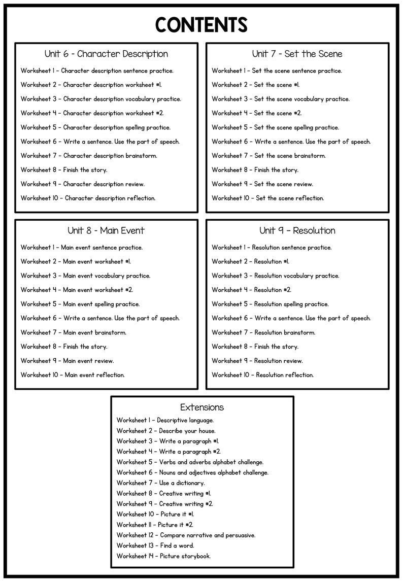 Narrative Writing Unit - Worksheet Pack - Etsy