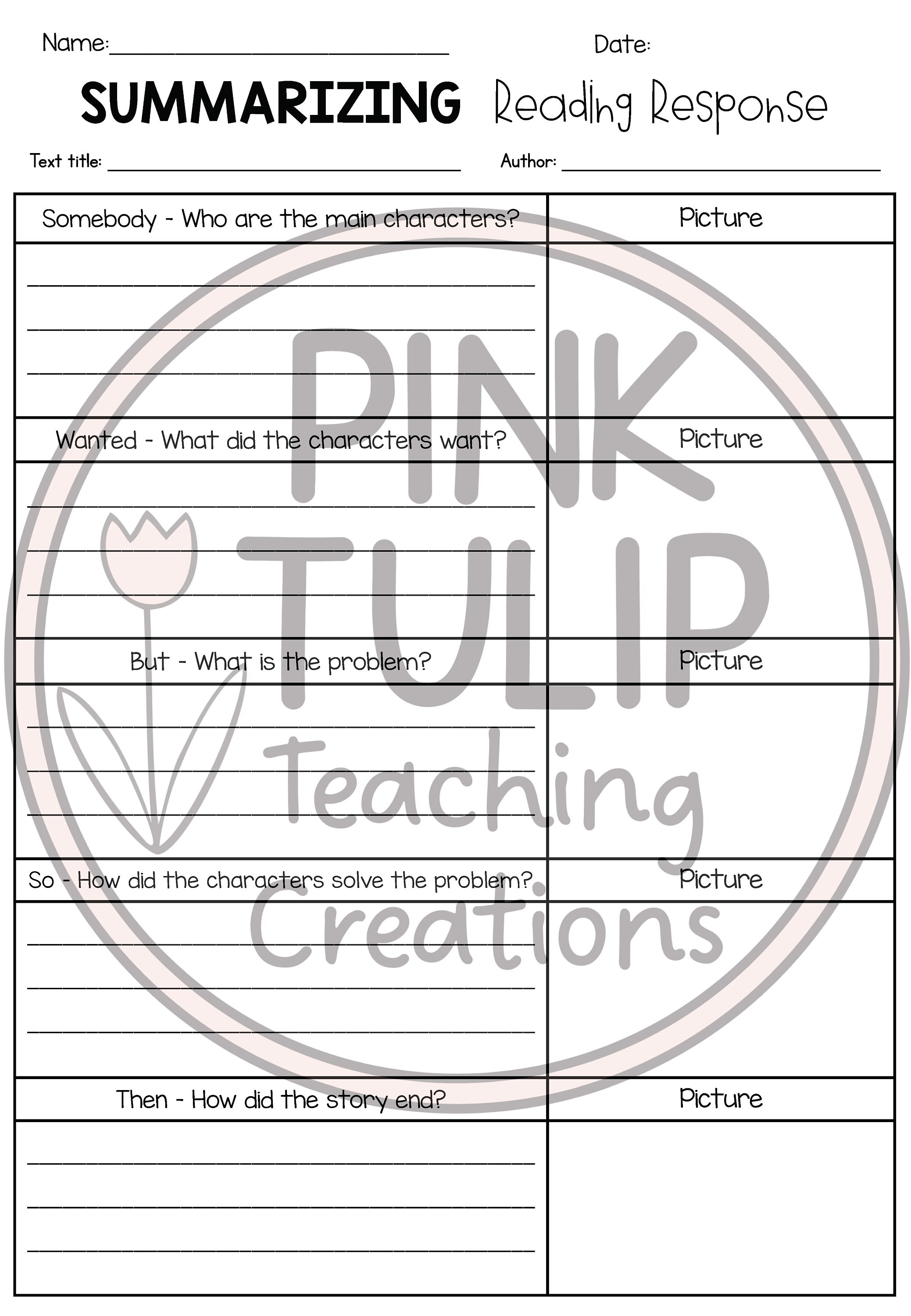 Summarizing summarising Reading Response Pack Templates for Any Book - Etsy