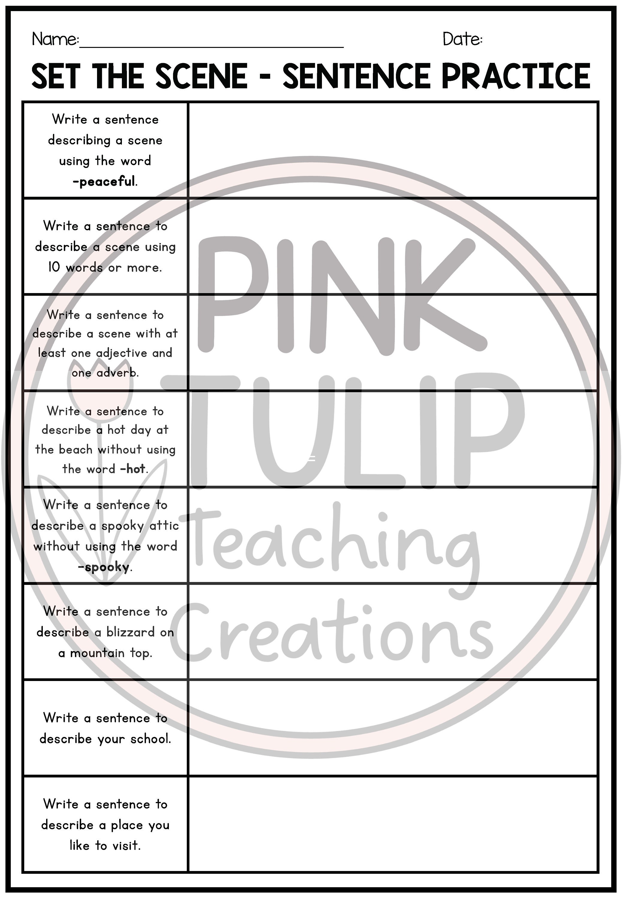 Set the Scene - Narrative Writing Worksheets - Etsy