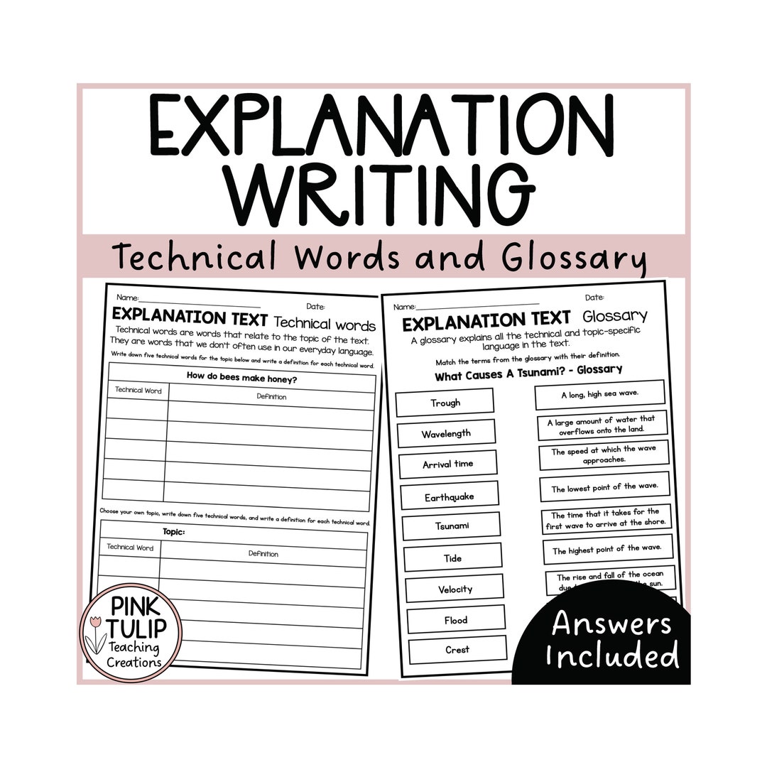 Explanation Writing - Technical Words and Glossary Worksheets - Etsy