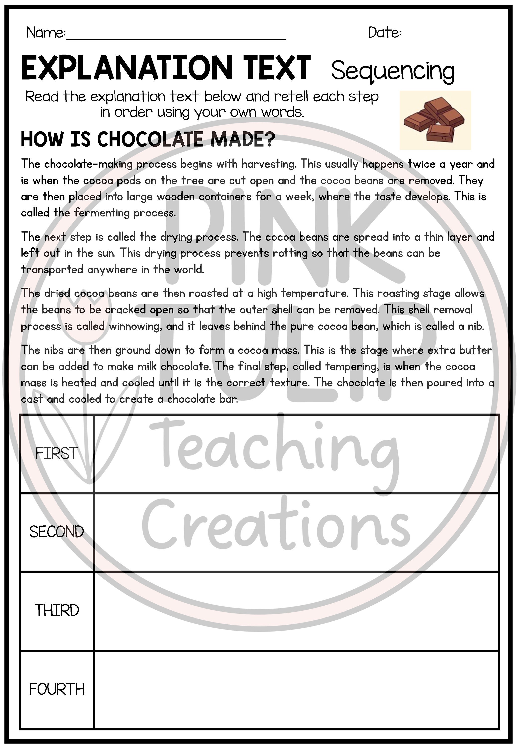 Explanation Writing Sequencing Worksheets Etsy