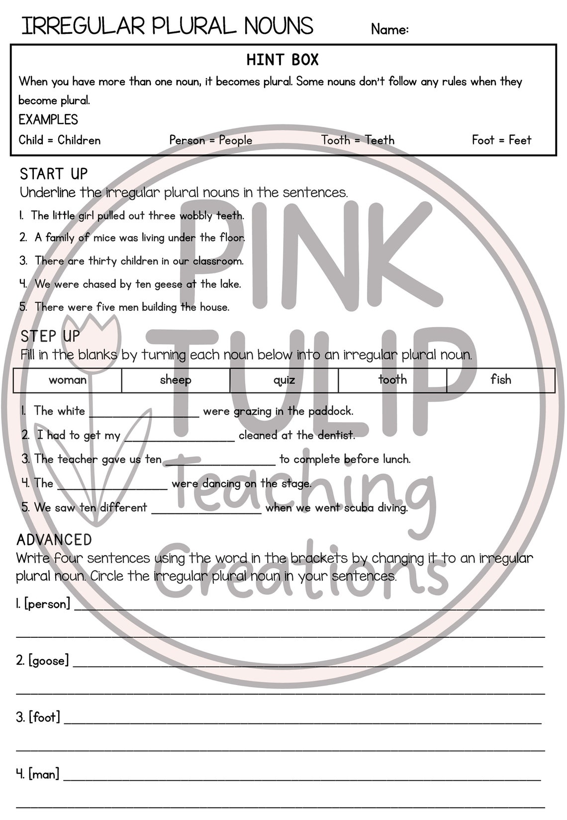 Irregular Plurals and Collective Nouns - Grammar Worksheets With ...