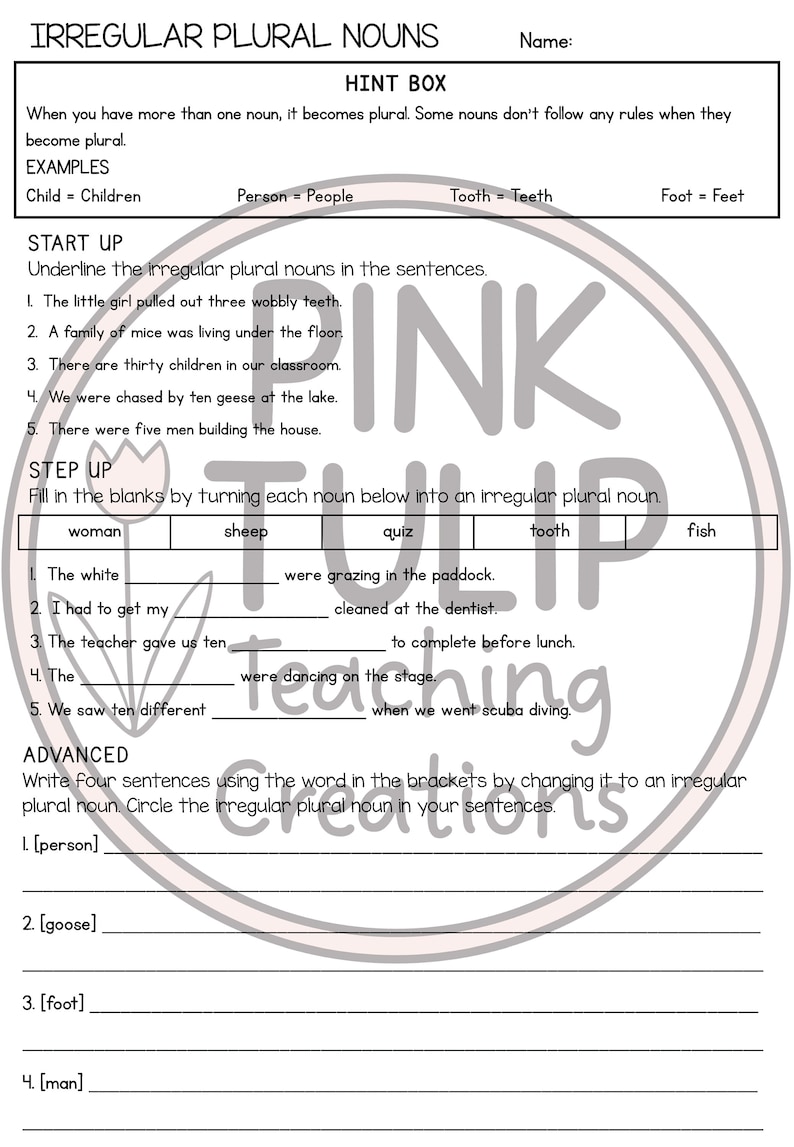 Irregular Plurals and Collective Nouns - Grammar Worksheets With ...