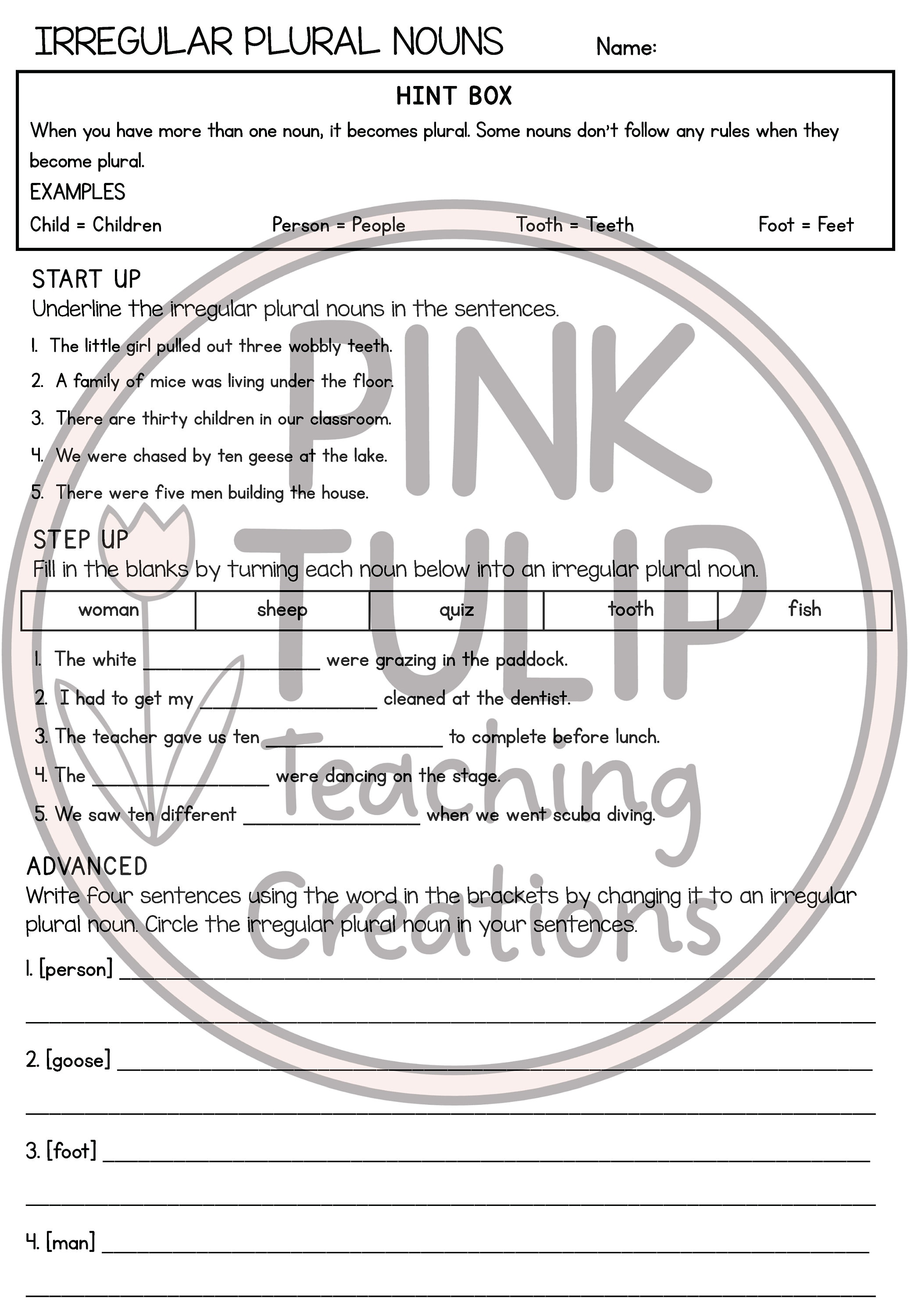 Irregular Plurals and Collective Nouns - Grammar Worksheets With ...