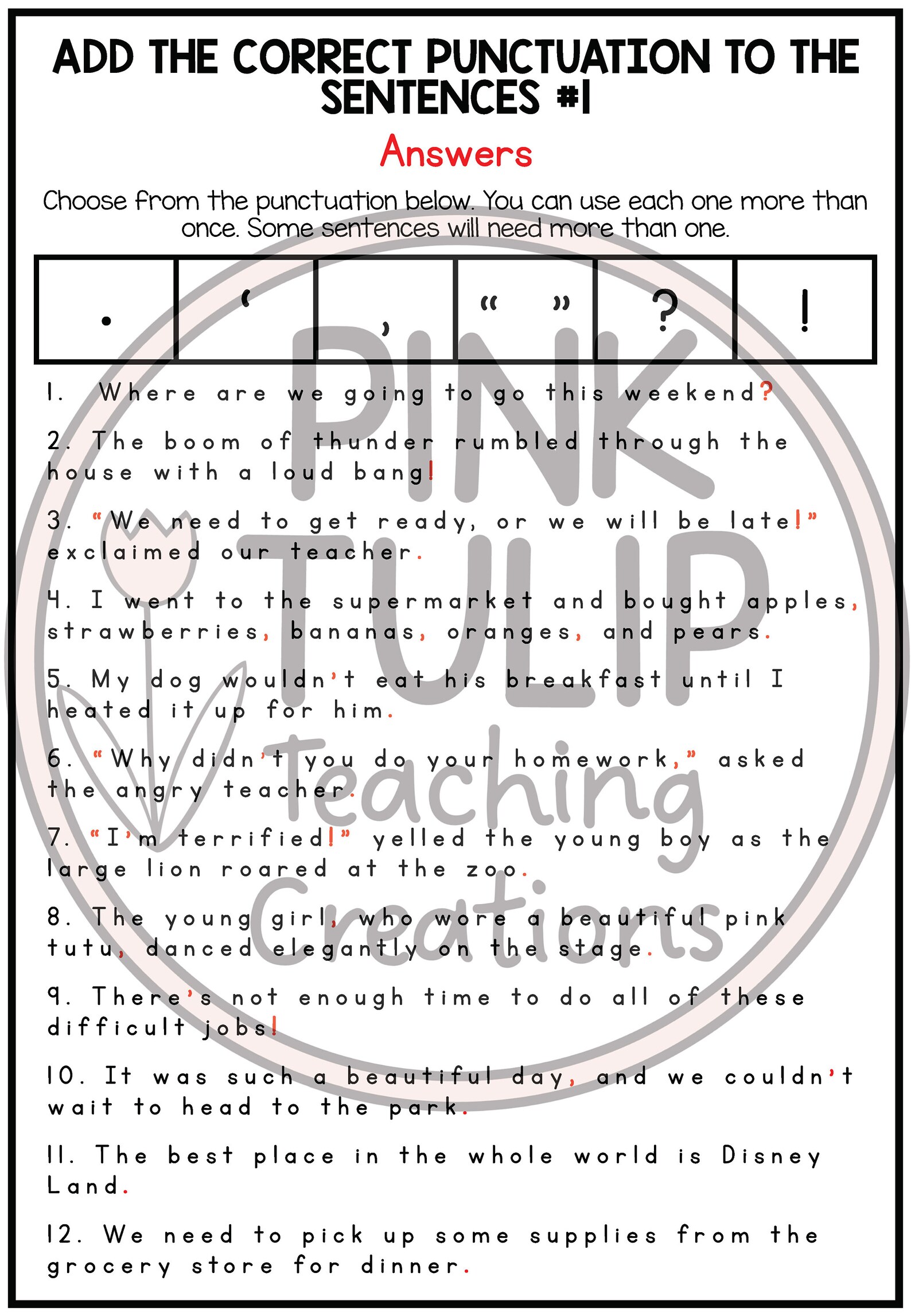 Add Punctuation to the Sentences - Worksheet Pack - Etsy