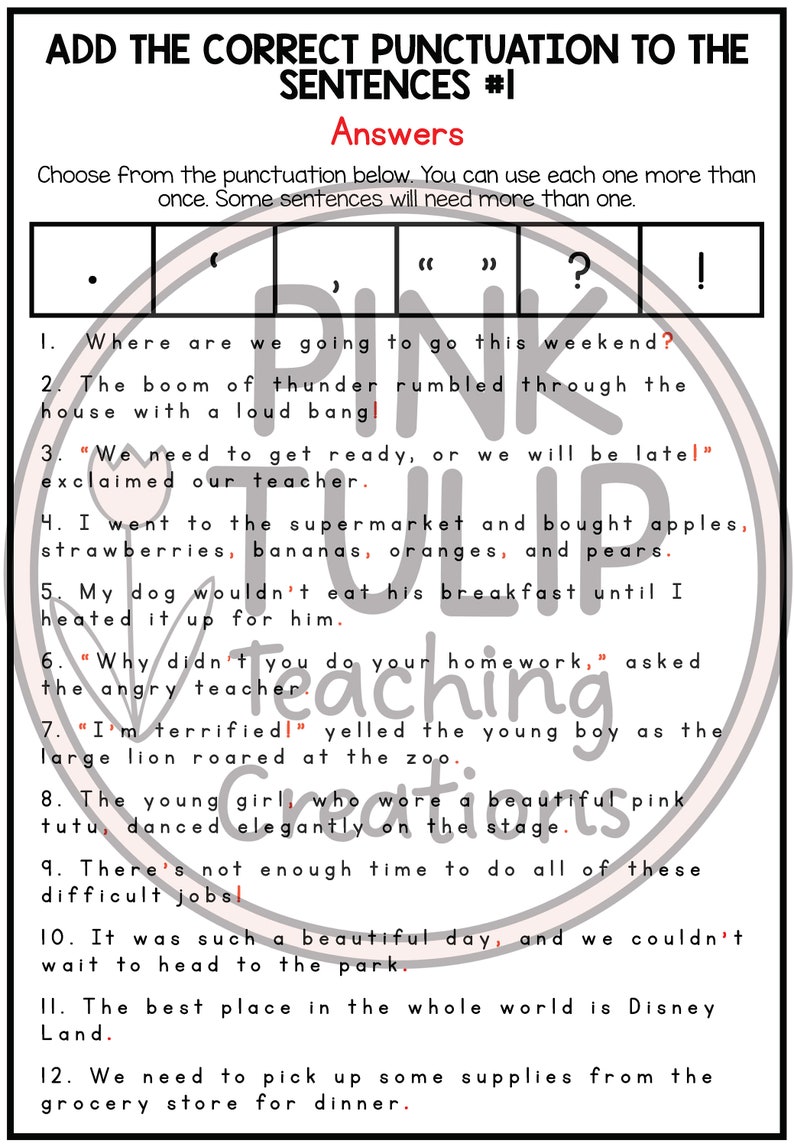 Add Punctuation to the Sentences - Worksheet Pack - Etsy