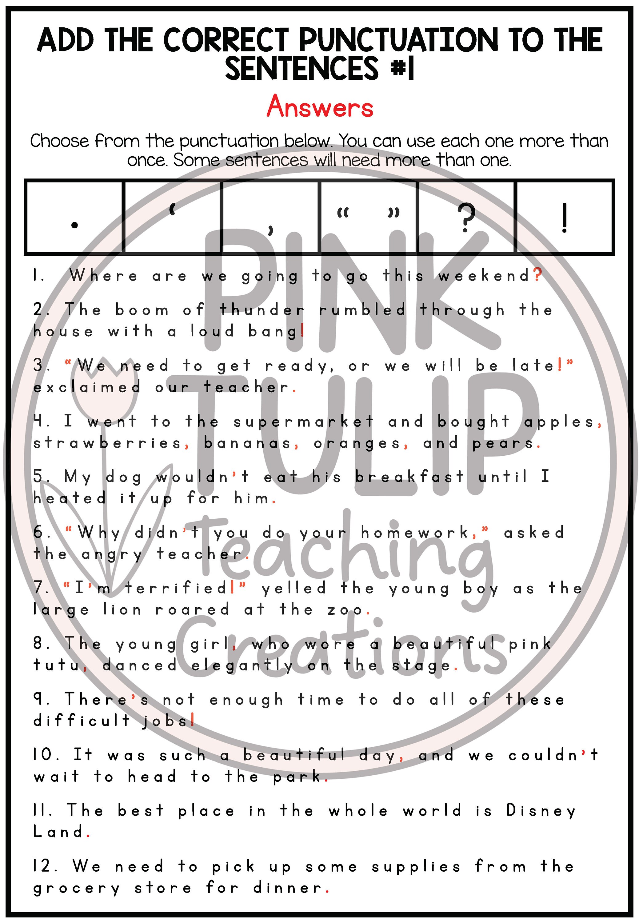 Add Punctuation to the Sentences - Worksheet Pack - Etsy