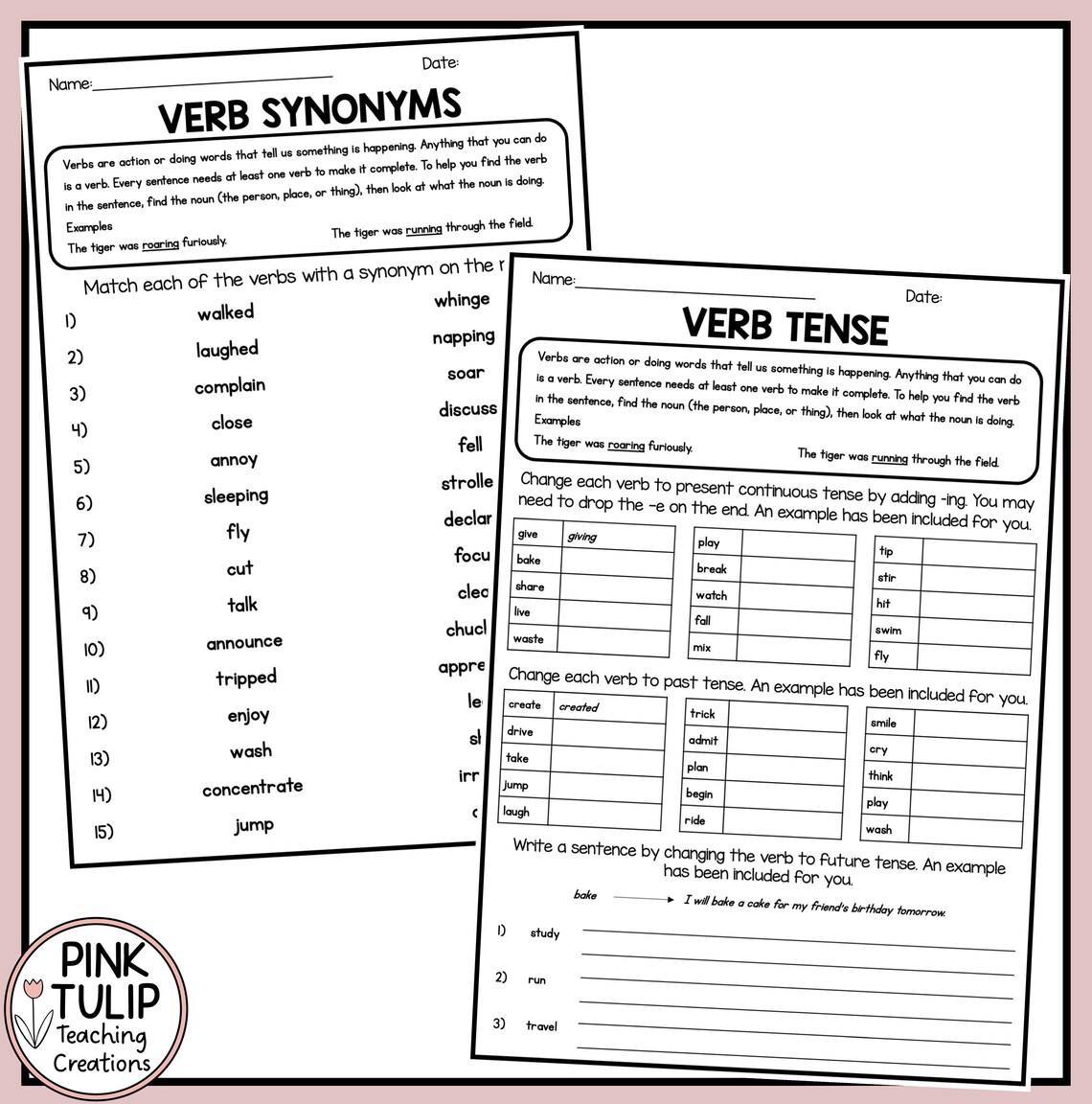 Verbs - Worksheet Pack With Answers - Etsy