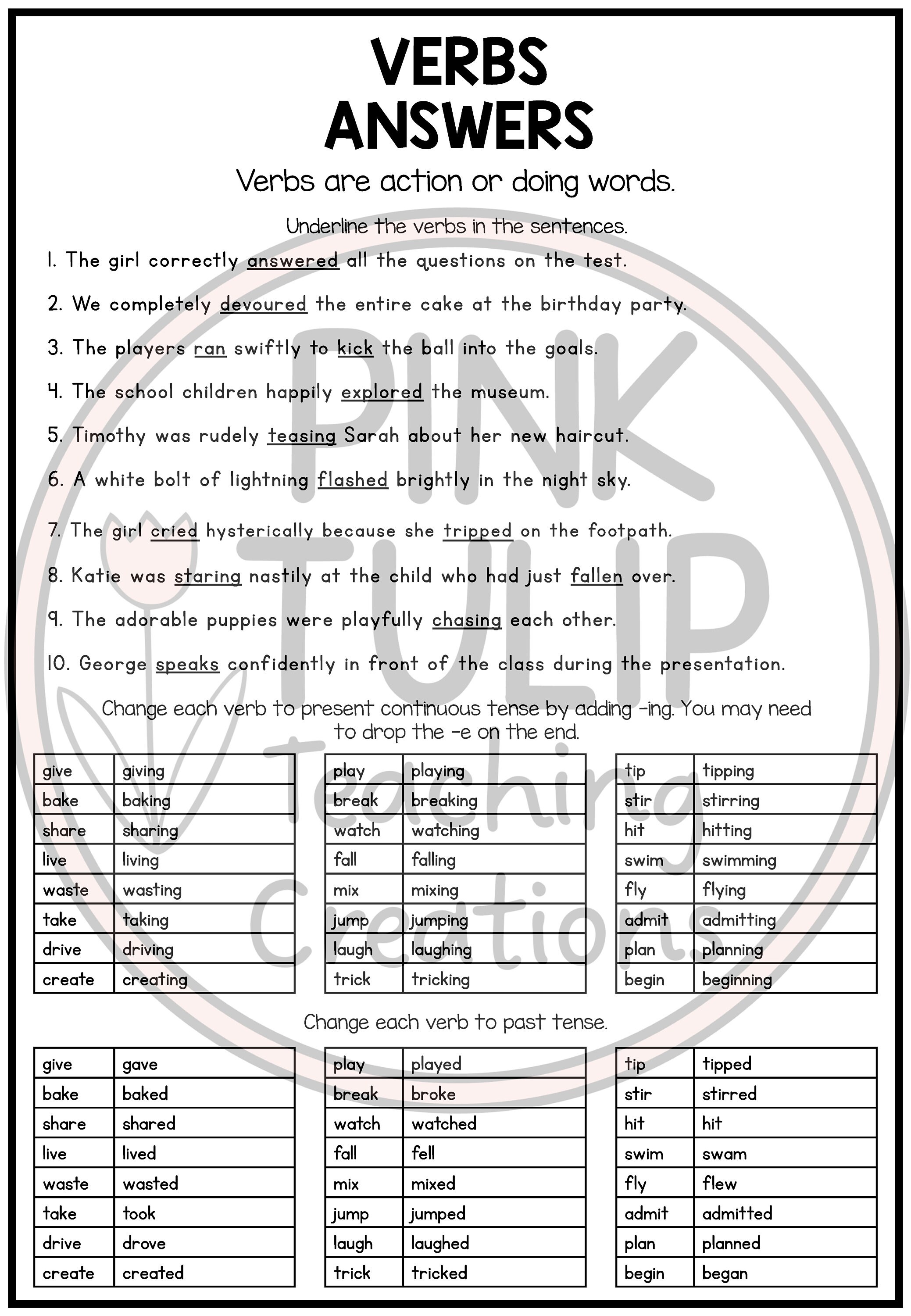 Understanding Verbs Worksheets - No Prep Printables - Etsy
